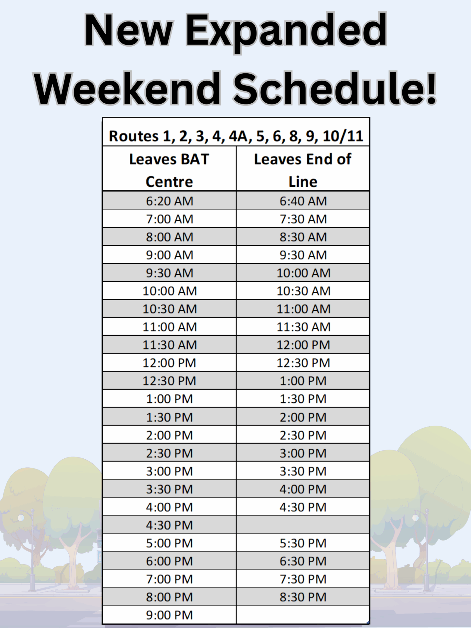 New Weekend schedule – BAT